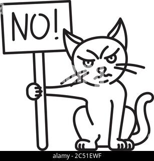 Cartoon cat character with protest sign isolated vector illustration ...