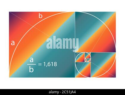 Golden ratio logarithmic spiral in rectangle frame. Harmony nature ...