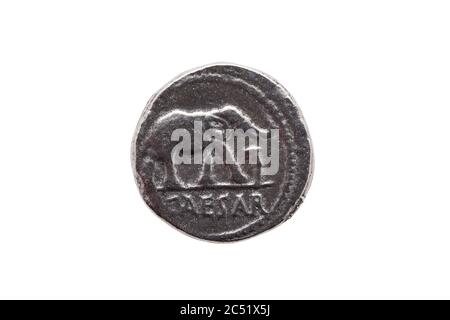Silver Roman denarius coin replica of Roman emperor Julius Caesar ...