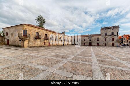 Cambados Spain. Old historic city centre, with pilgrim shells, iconic ...
