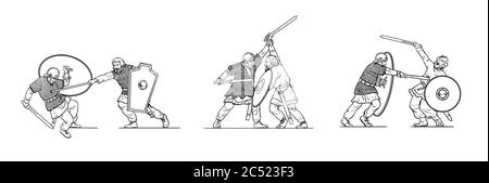 Battle scene roman legionnaire against barbarians. Historical drawing ...