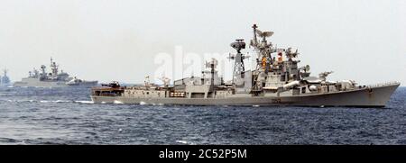 INS Rana (D 52) leads the formation comprised of the Ronald Reagan ...