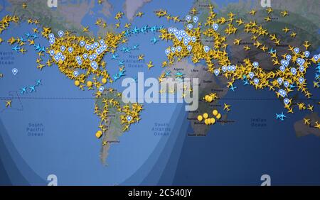 map of worldwide air traffic on Internet with Flightradar 24 site Stock ...
