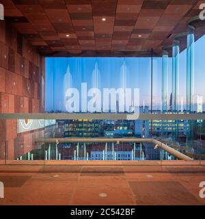 View from inside the modern MAS museum in the center of Antwerp Stock ...