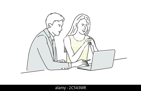 Drawing of businessman team manager using telescope to see future ...