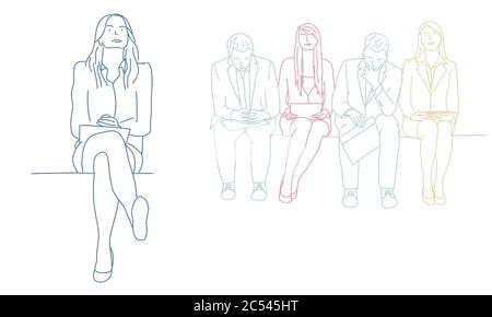 Group of people are waiting. Line drawing vector illustration Stock ...