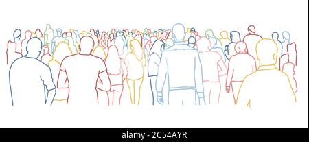 Group of business people. Colour line drawing vector illustration Stock ...