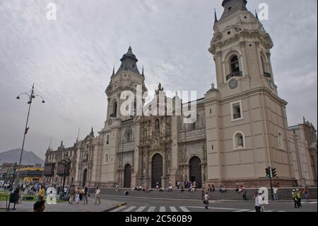 Old city street view, Lima, Peru Stock Photo - Alamy