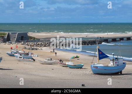 Beach with fishing boats, Vorupor, Nationalpark Thy, Thisted, North Sea ...