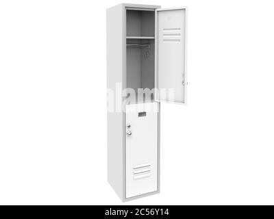Metal lockers. Two level compartment. 3d rendering illustration ...