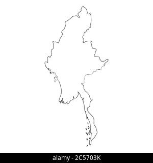 Burma, Myanmar - solid black silhouette map of country area. Simple flat vector illustration ...