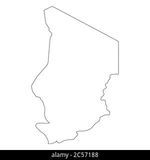Chad - solid black outline border map of country area. Simple flat ...