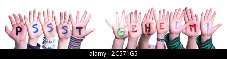 Children Hands Building Word Pssst Geheim Means Pssst Secret, Blue Sky ...