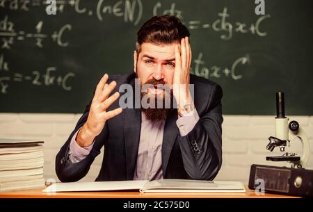 Fatigue or fatigable work. Tired teacher feel fatigue at lesson ...