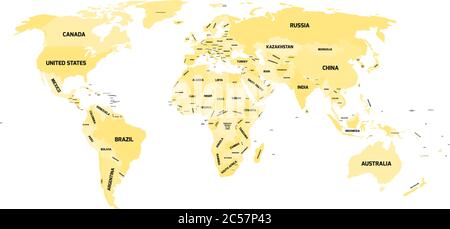 World map with names of sovereign countries and larger dependent ...