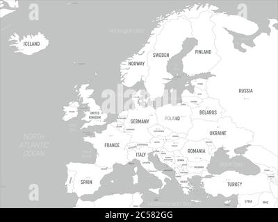 Europe map - white lands and grey water. High detailed political map of ...