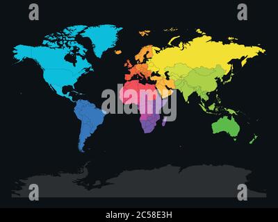 Colorful map of World divided into regions. Simple flat vector ...