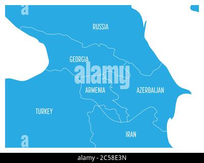 Map of Caucasian region with states of Georgia, Armenia, Azerbaijan ...