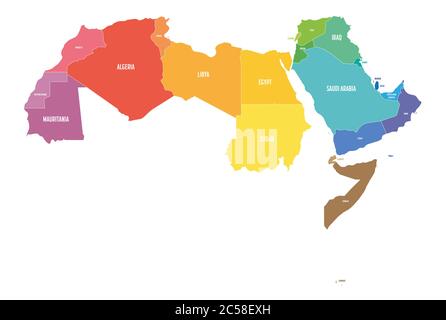 Arab World states political map with colorfully higlighted 22 arabic ...