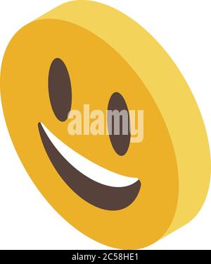 Positive emoji isometric icon. Good emotions, happy face 3D line symbol ...