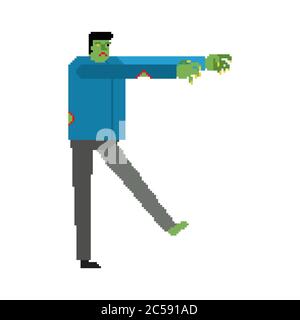 Zombie pixel art. 8 bit Dead man monster. pixelated zombi Vector ...