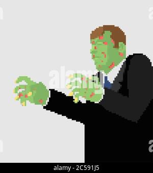 Zombie pixel art. 8 bit Green dead man vector illustration Stock Vector ...