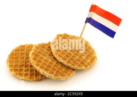 traditional Dutch mini waffles called "stroopwafels" with a Dutch flag ...