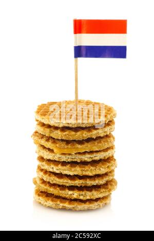 traditional Dutch mini waffles called "stroopwafels" on a white ...