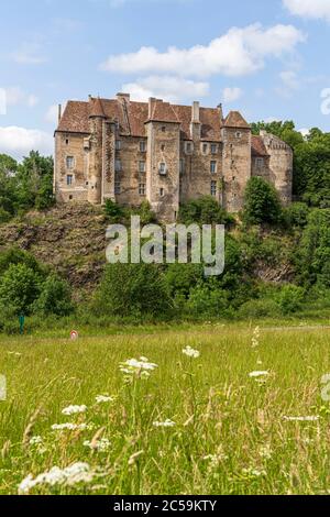 France, Creuse, castle and village of Boussac, Petite Creuse valley ...