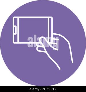 hand using smartphone device block style icon vector illustration ...