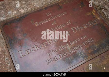 Monument in Rosebank Crescent to Pan Am Flight 103 which fell after a ...