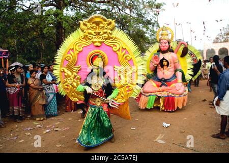Theyyam folk dance ; Onam Festival ; Trivandrum ; Thiruvananthapuram ...