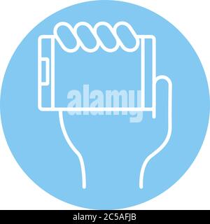 hand using smartphone device block style icon vector illustration ...
