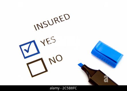 Insured Yes Check-Box Stock Photo - Alamy