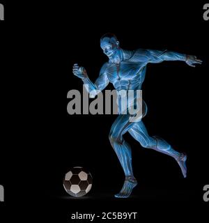 muscleman anatomy heroic body playing football in white background, 3d ...