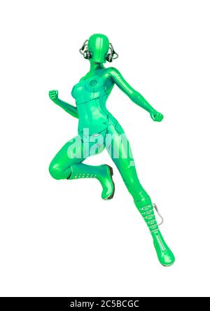 cyber soldier female is floating and waiting for action, 3d ...