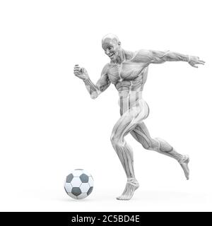 muscleman anatomy heroic body playing football in white background, 3d ...
