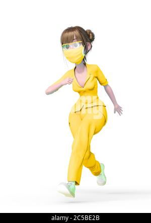 nurse cartoon is running fast in white background, 3d illustration ...
