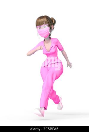 nurse cartoon is running fast in white background, 3d illustration ...