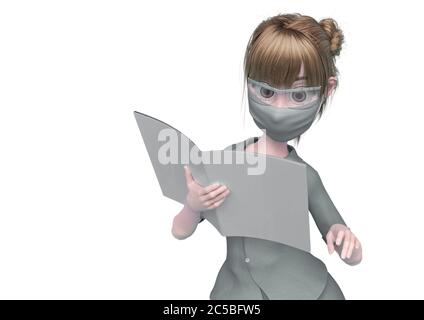 nurse cartoon is reading the chart in white background with copy space ...
