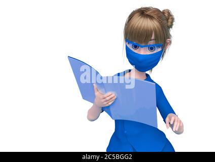 nurse cartoon is reading the chart in white background with copy space ...