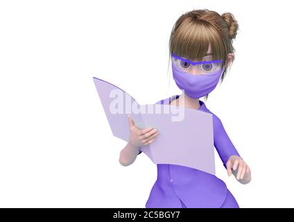 nurse cartoon is reading the chart in white background with copy space ...