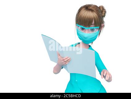 nurse cartoon is reading the chart in white background with copy space ...