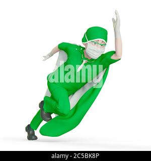 super doctor cartoon is running fast in white background, 3d ...