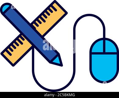 mouse hardware with education supplies online line style icon vector ...