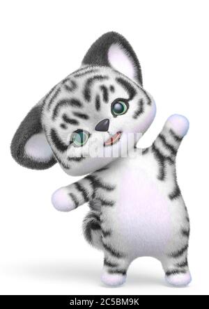 cute tiger cartoon saying hello in white background, 3d illustration ...