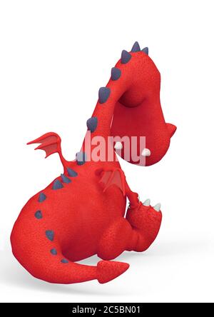 baby dragon cartoon is sad in a white background with copy space, 3d ...