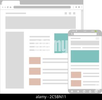 Web browser window, pages layout with toolbar and search field. Modern ...
