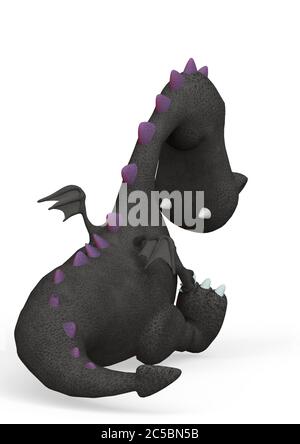 baby dragon cartoon is sad in a white background with copy space, 3d ...