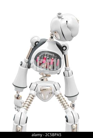 vintage robot cartoon on shut down pose in white background, 3d ...